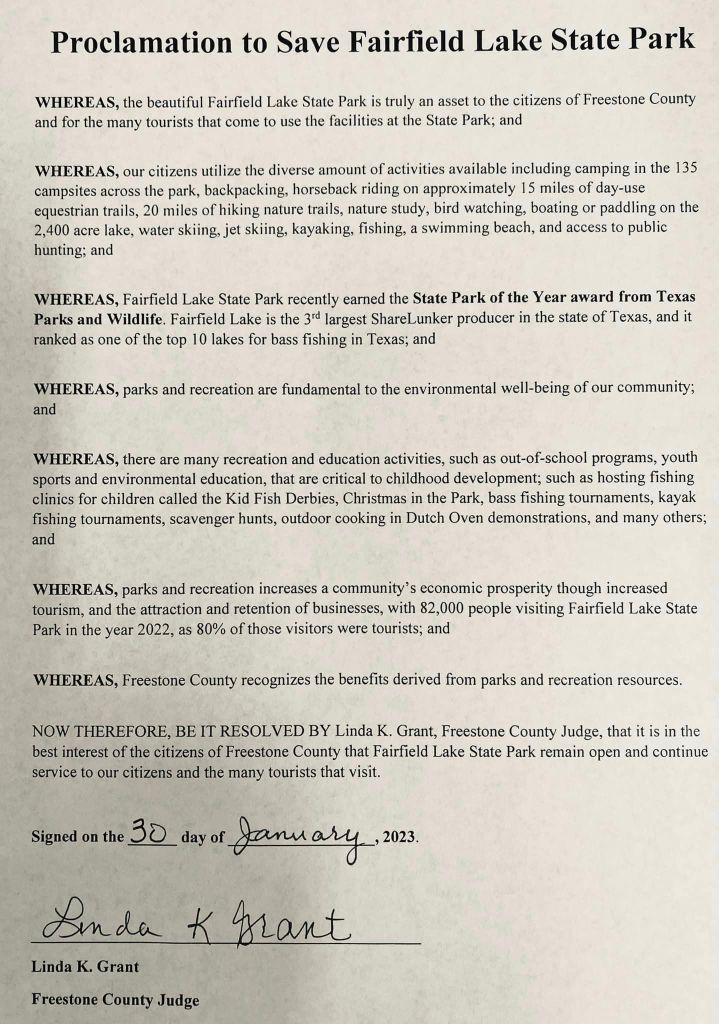Freestone County Judge Linda Grant Issues Proclamation To Save ...